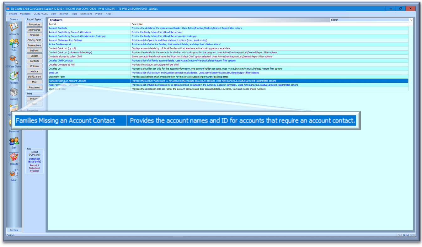 Families Missing Account Contact Report