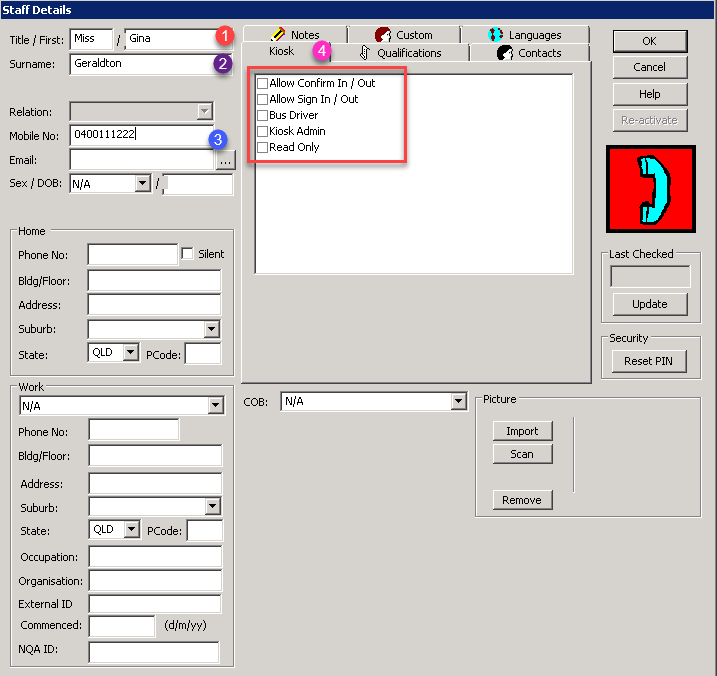 Kiosk User Setup - Parent/Staff