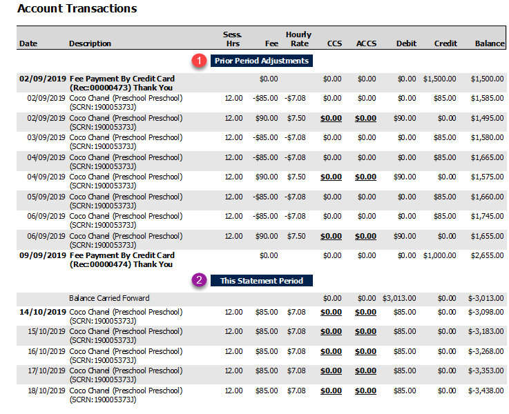 Accounting period statement variation